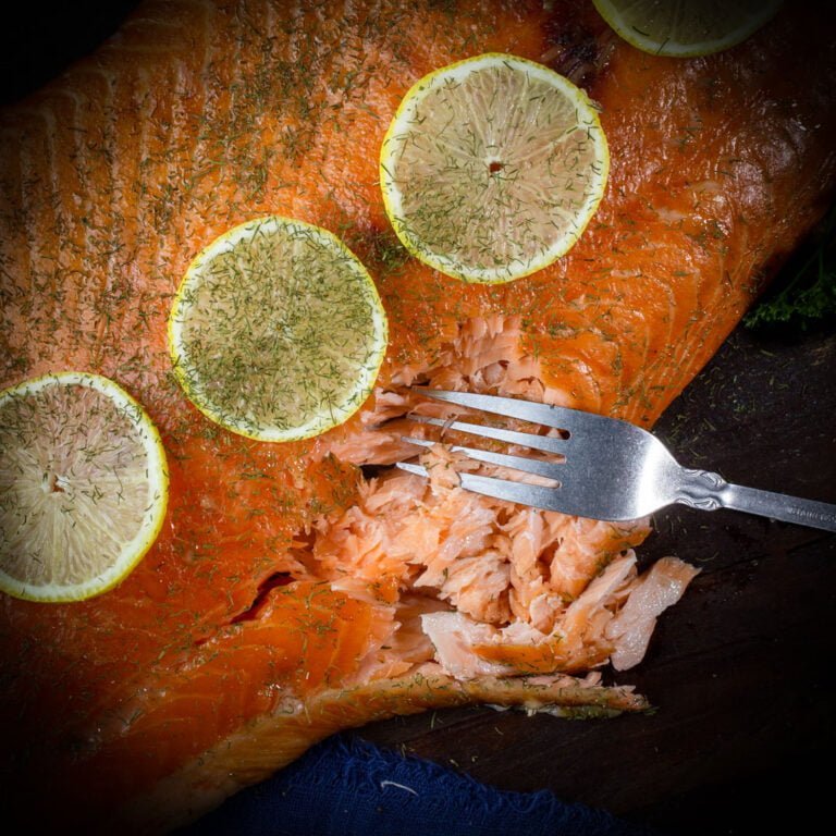 Heerlijke warm gerookte zalmzijde op de barbecue of smoker